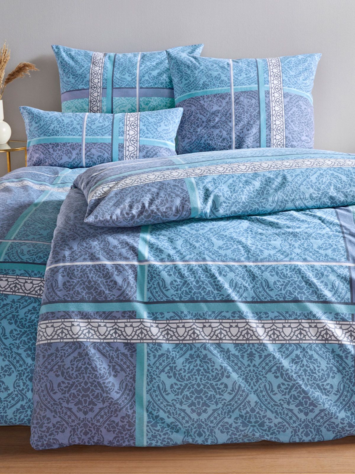 Bettwäsche-Set „Anna“ | blau, Biber | 40x80, 135x200 cm | 106467